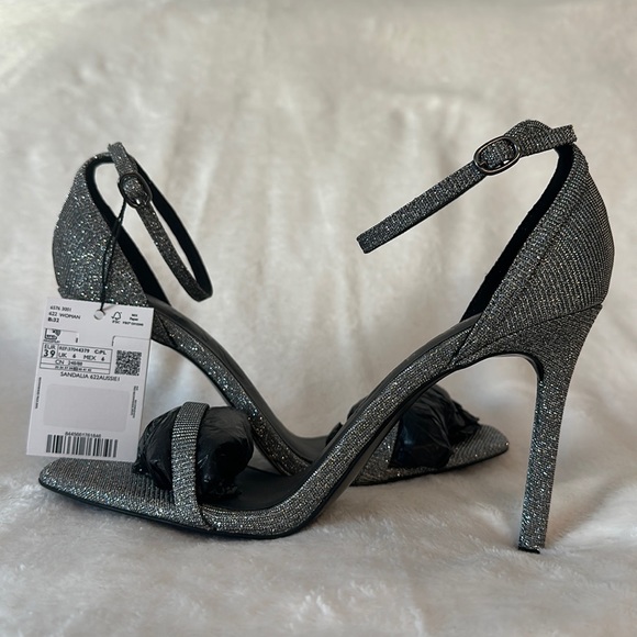 Mango | Shoes | Nib Mango Sparkly Silver Sandal Heel Size Eur 39 | Poshmark